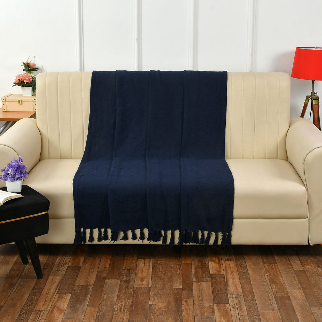 Navy Blue Solid Cotton Throw – Sashaaworld