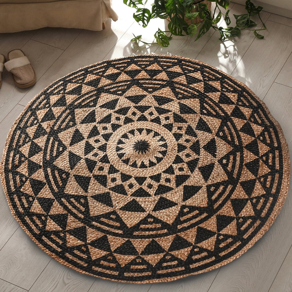 Black Symmetric Design Jute Rug – Sashaaworld